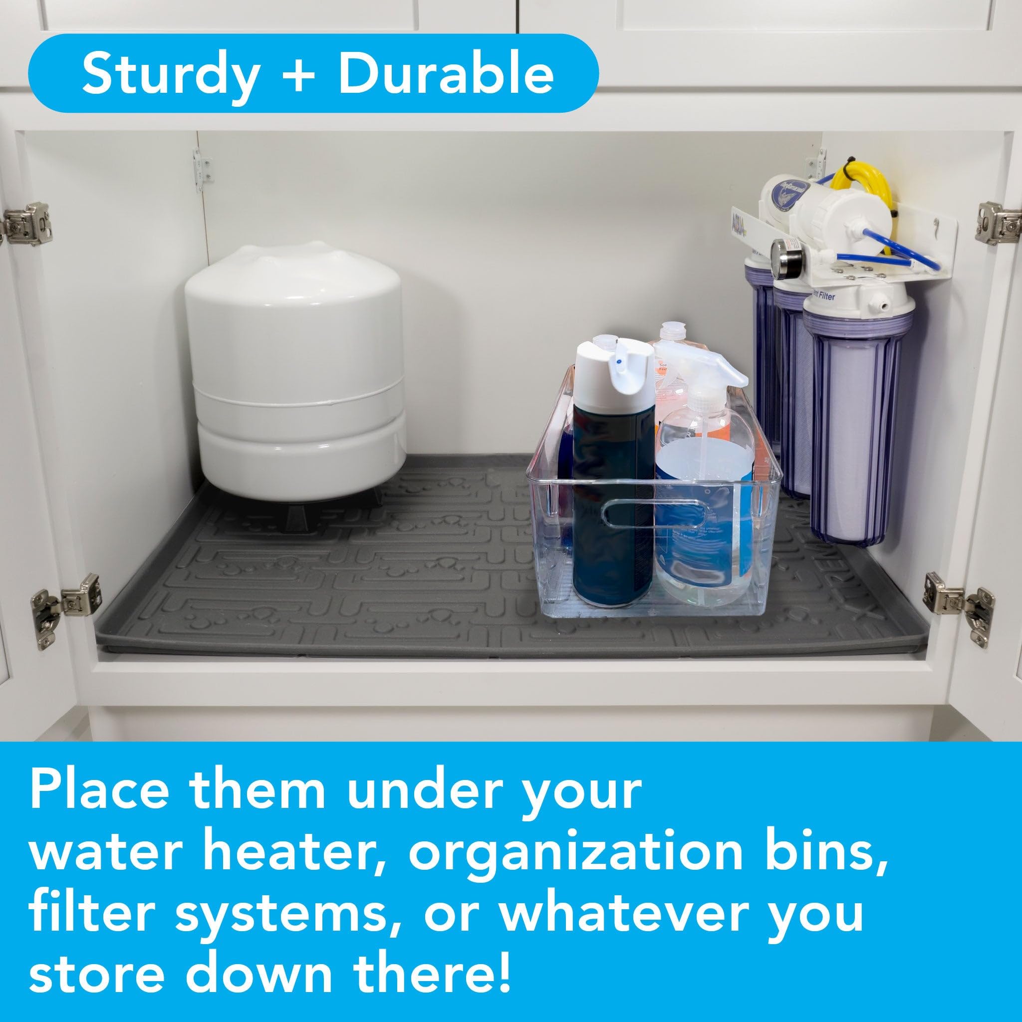 Xtreme Mats - Waterproof Under Sink Mat Shelf Liner Cabinet Liner for Kitchen & Laundry Cabinets (Gray 25" 1/4 x 22 1/4) Kitchen Cabinet Shelf Protector Flexible Under Kitchen Sink Drip Tray Liner