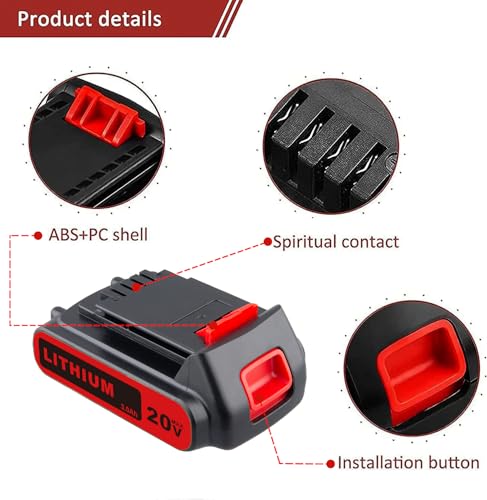 VANON 3.0Ah LBXR20 Replacement for Black and Decker 20V Lithium Battery Compatible with Black & Decker 20v Lithium Battery LB20 LBX20 LST220 LBXR2020-OPE LBXR20B-2 LB2X4020 Drill Cordless Tools 2Pack