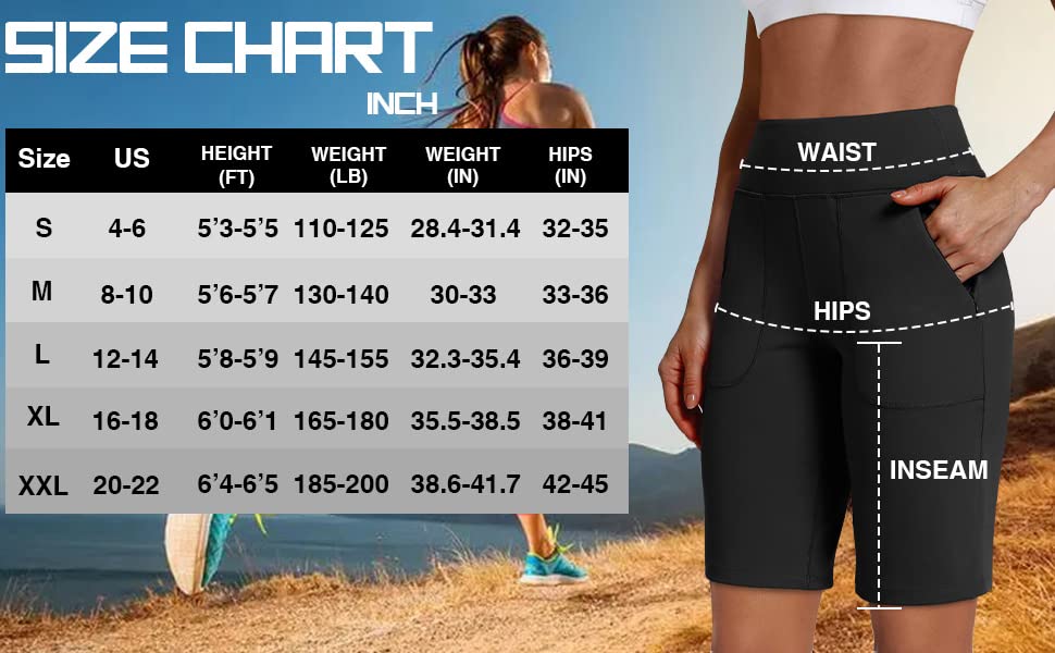XIEERDUO Women's 10" Bermuda Shorts Long Athletic High Waisted Running Shorts with Zipper Pockets for Walking Casual Summer Black L