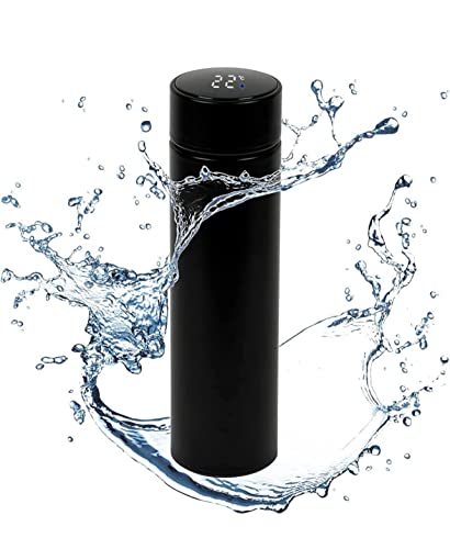Thermos 2023 latest smart bottle LED display on lid. Smart Coffee bottle, Tea Infuser Bottle, Sports Water Bottle, Double Wall Vacuum Insulated Water Bottle, Stay Hot or Cold for 24 Hours (Black)