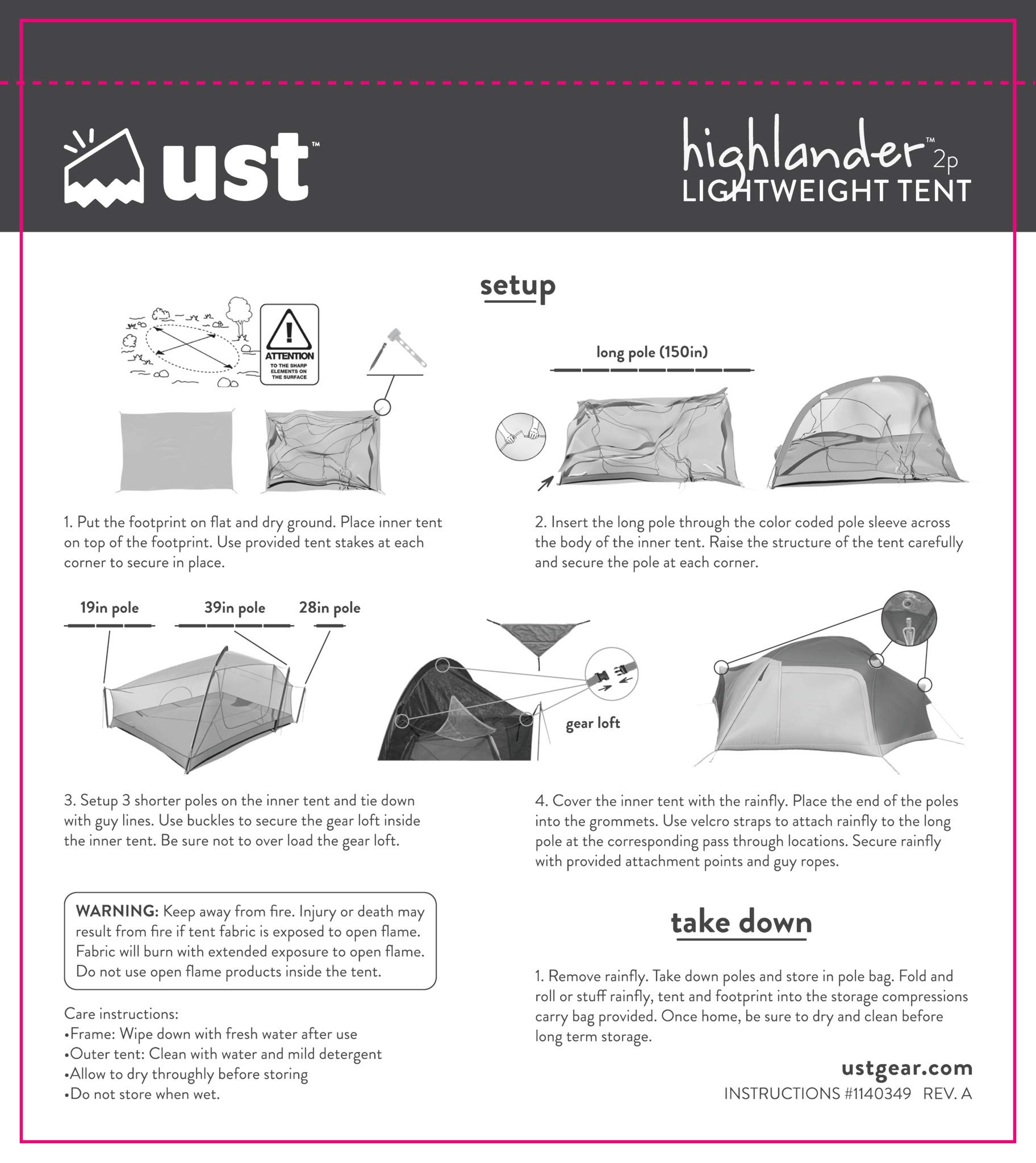 ust highlander 2-person backpacking tent with ultra light design and heavy duty, non-free standing waterproof construction for bikepacking, yakpacking, camping, and hiking