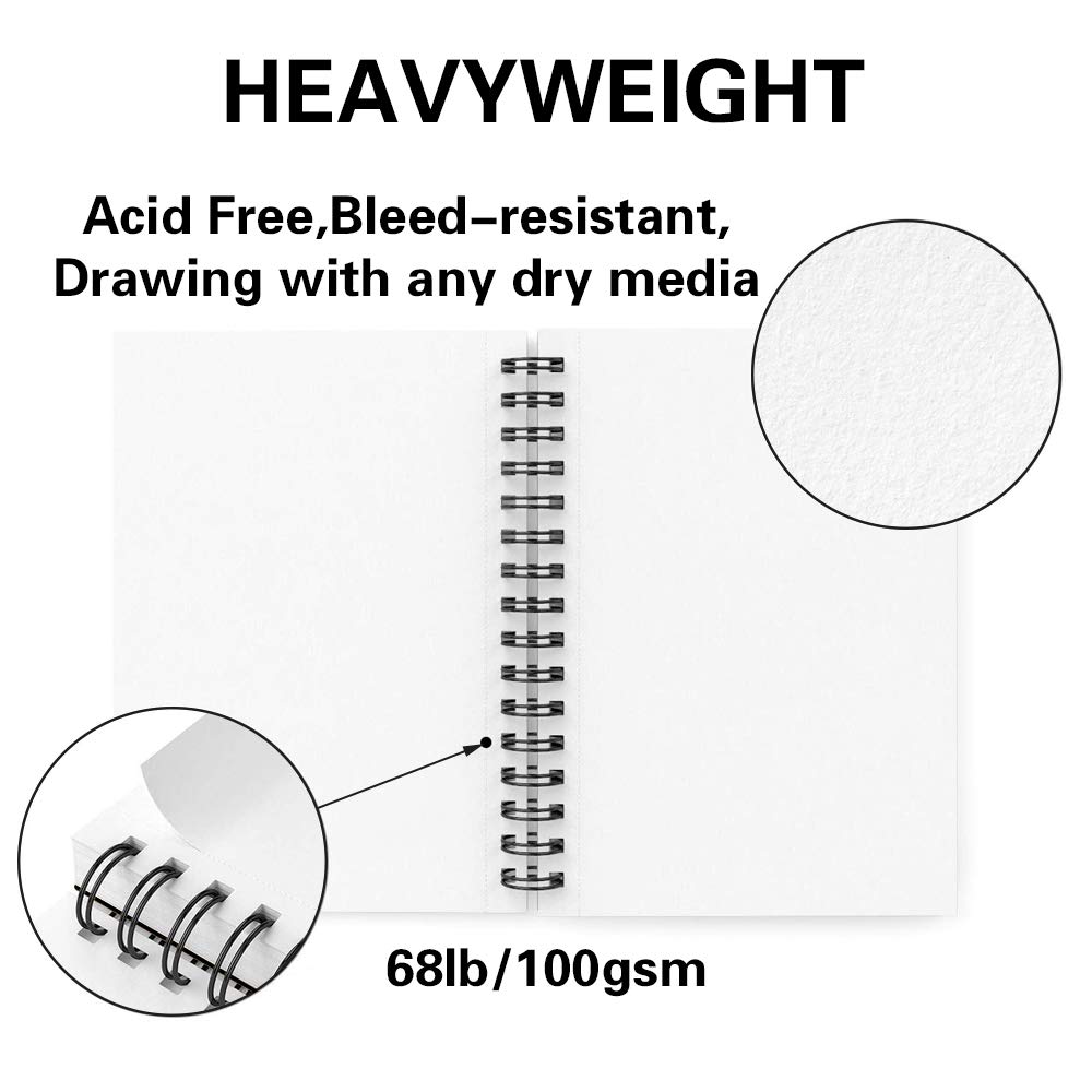Tavolozza 8.5"x5.5" Sketch Book, Pack of 2, 100 Sheets Each (68 lb/100gsm), Double-Sided Hardbound, Spiral Sketch Pad, Durable Acid Free Drawing Paper
