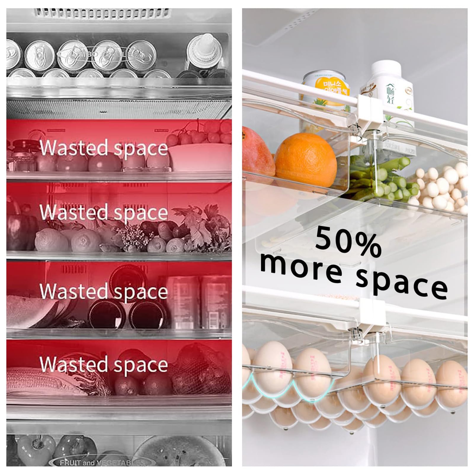 URALFA 2 Pack Fridge Drawer Organizer, Refrigerator Drawers for Fruit and Vegetable, Refrigerator Organization and Storage Box, Transparent Pull Out Drawer Fit for Fridge Shelf Under 1.1"