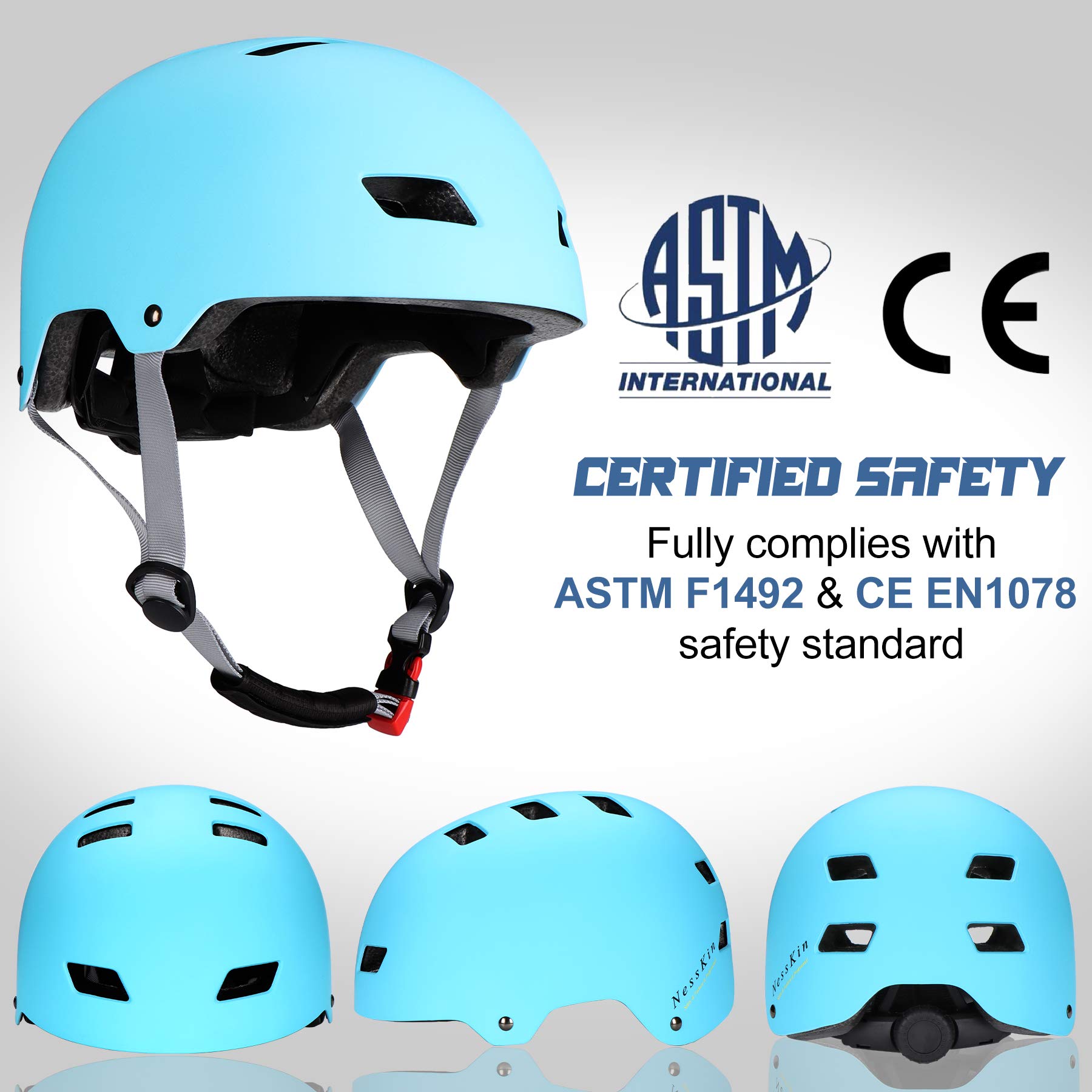Skateboard Cycling Helmet - Two Removable Liners Ventilation Multi-Sport Cycling Skateboarding Scooter Roller for Kids, Youth & Adults