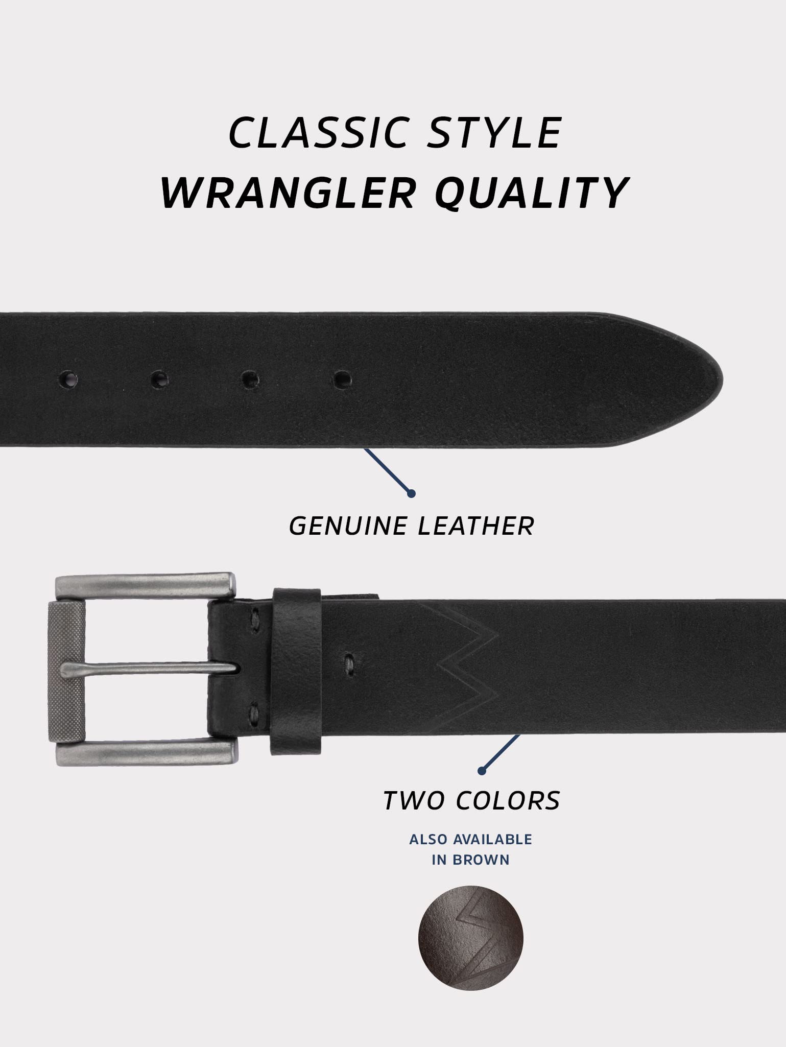 Wrangler Men’s Leather Mountain Casual Every Day Belt for Jeans, Khakis Black 36