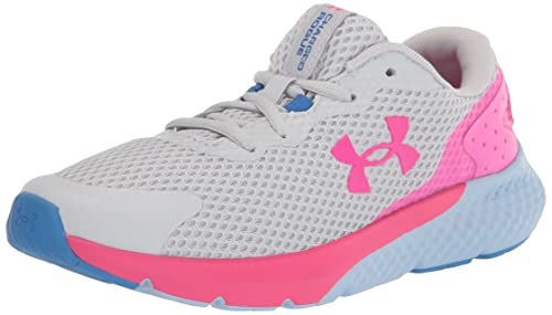 Under Armour Girls Charged Rogue 3 Running Shoe, Halo Gray (101)/Electro Pink, 4 Big Kid
