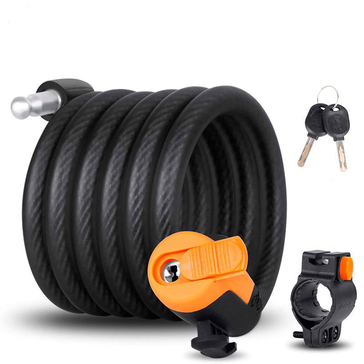 UFFD Bike Lock, Bike Locks Cable Lock Coiled Secure Keys Bike Cable Lock with Mounting Bracket (Color : BlackB, Size : 1.2mx4.83mm)
