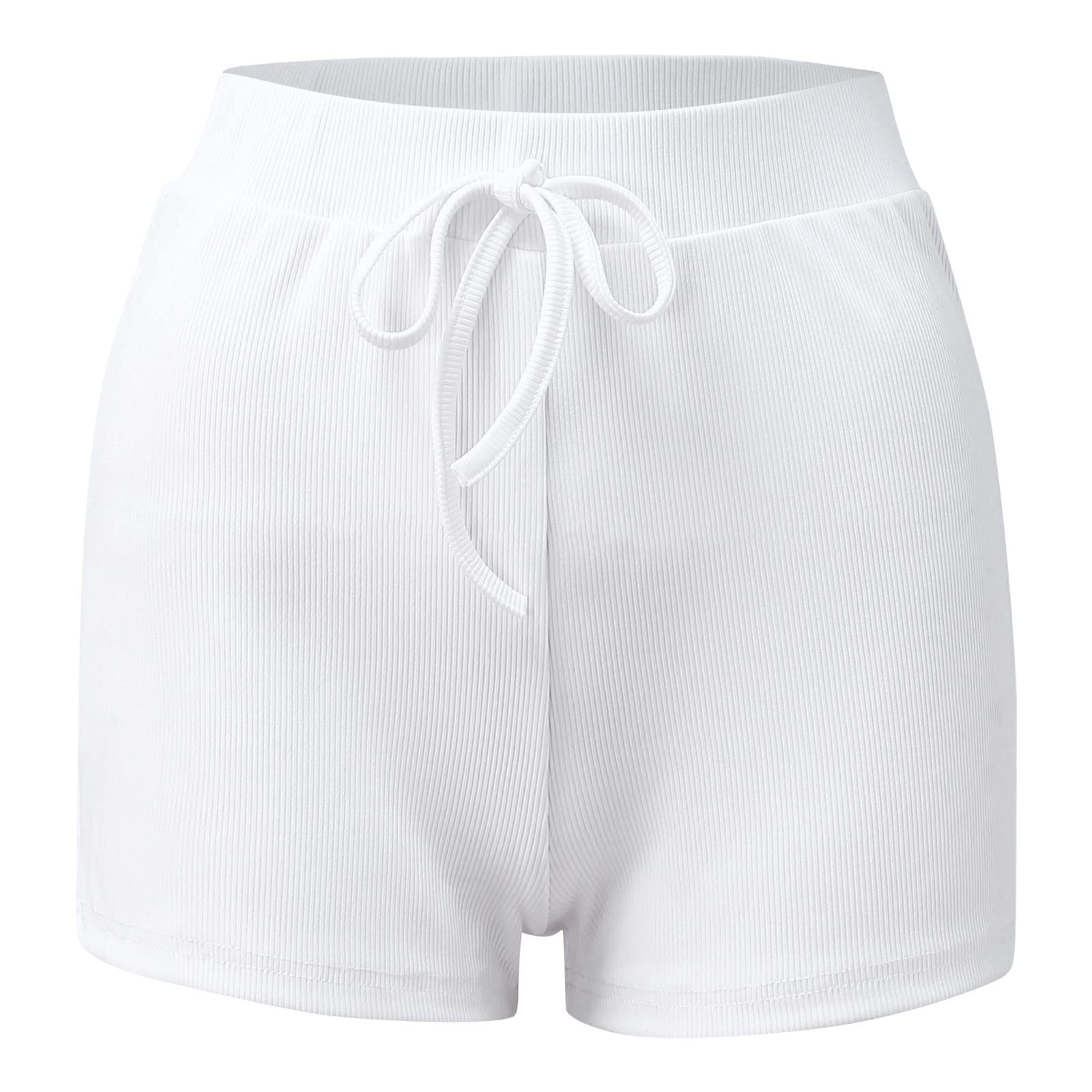 Women 2 Piece Solid Color Workout Set Casual High Waist Running Short Yoga Sport Vest Exercise Outfits Drawstring Sets White