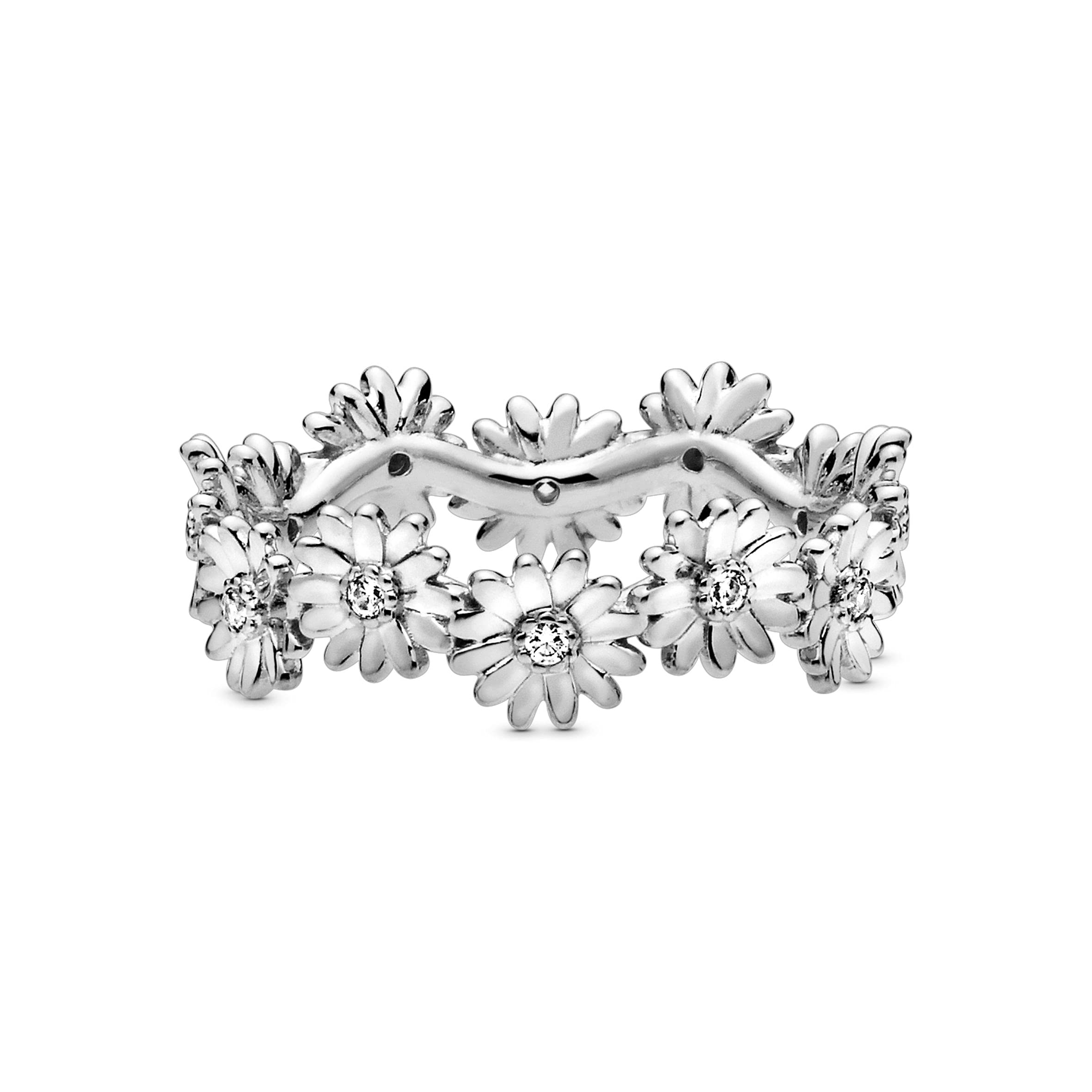 Pandora Sparkling Daisy Flower Crown Ring - Stunning Floral Crown-Inspired Ring - Sterling Silver Ring for Women - Layering or Stackable Ring - Sterling Silver with Clear Cubic Zirconia - Size 9
