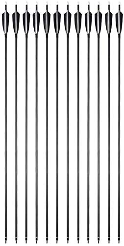 SHARROW 6/12 PCS Carbon Arrow 34 Inch Archery Arrow Spine 500 Turkey Feather Practice and Hunting Arrows with Removable Tips for Compound Bow and Recurve Bow
