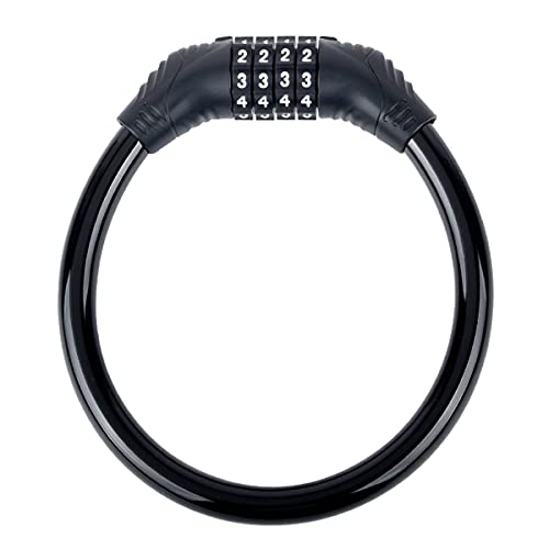 UFFD Security Bicycle Lock, 4-Digit Lock, Anti-Theft Lock Thickened Steel Cable, Resettable Password at Will, Road Bike and Mountain Bike Lock (Color : Black, Size : 1.15cm-10.5cm)