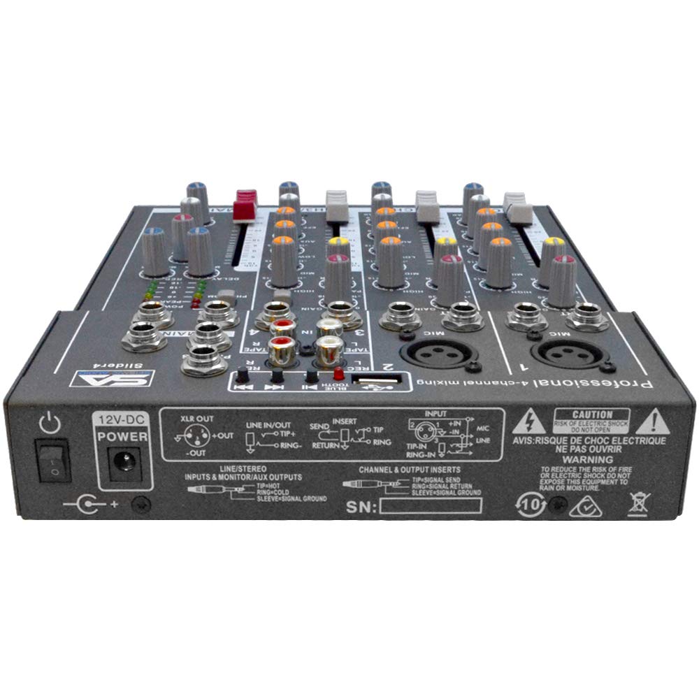 Seismic Audio - Slider4-BT- 4 Channel PA DJ Mixer Console with USB and Bluetooth Streaming