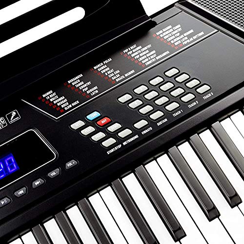 RockJam 61 Key Keyboard Piano Stand With Pitch Bend Kit, Piano Bench, Headphones, Simply Piano App & Keynote Stickers