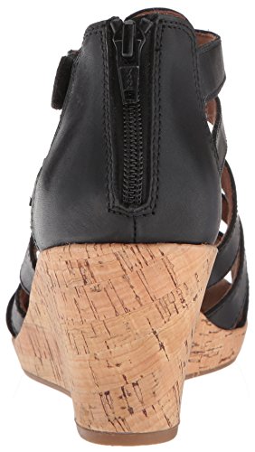 Rockport womens Briah Gladiator Wedge Sandal, Black Leather, 6.5 Wide US