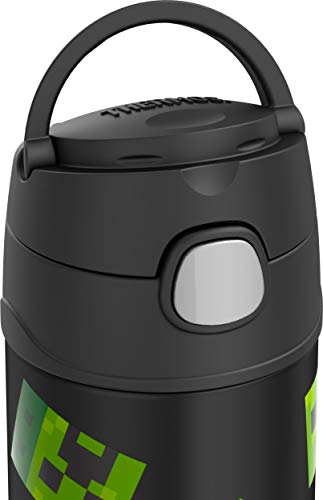 THERMOS FUNTAINER 12 Ounce Stainless Steel Vacuum Insulated Kids Straw Bottle, Dark Minecraft