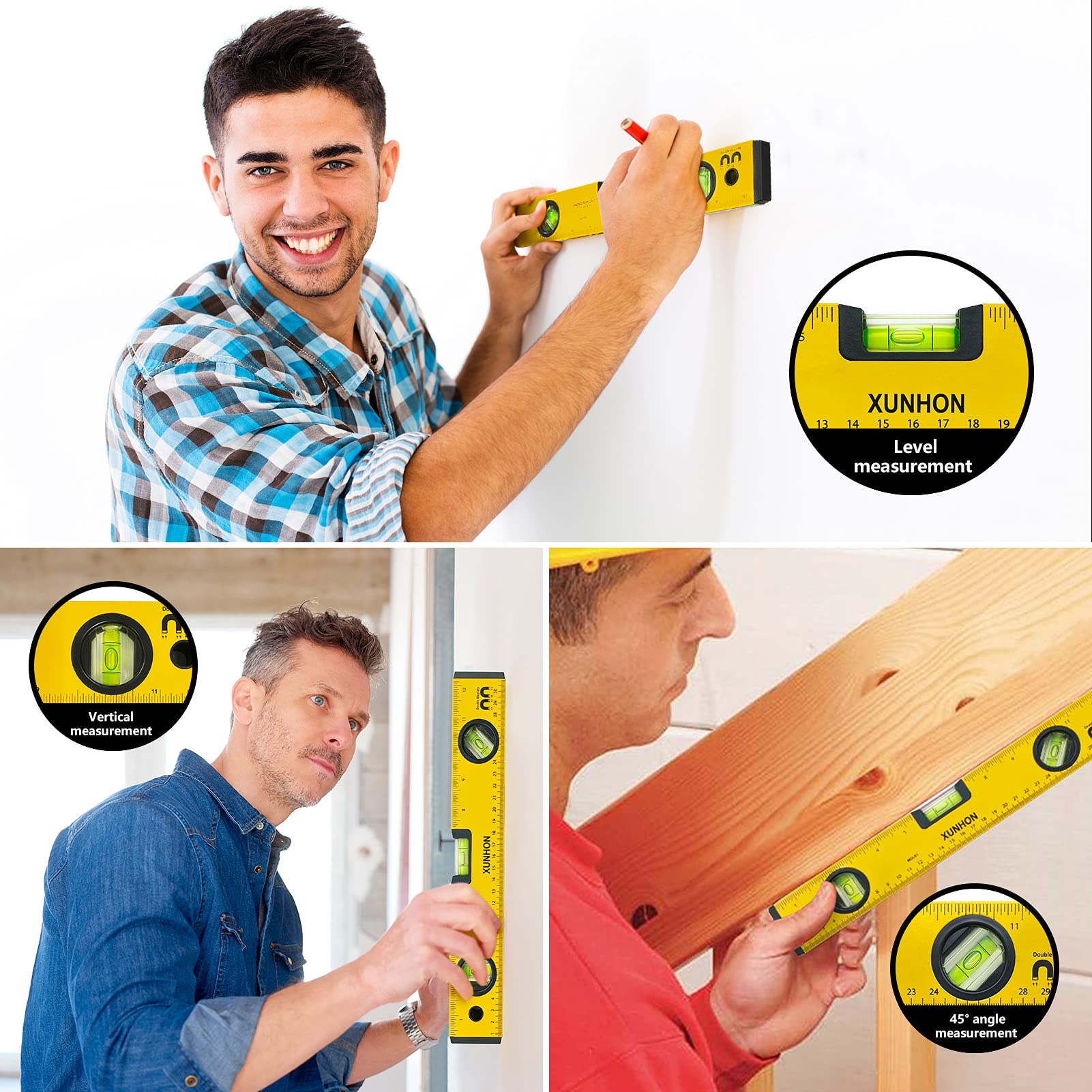 XUNHON 12.2 Inch Spirit Level,Protable Magnetic Torpedo Level with 2 magnets,2 units- Metric&Imperial,3 Different Bubbles-45°/90°/180°,Drop-proof Aluminum Alloy Measuring tools-MSL01