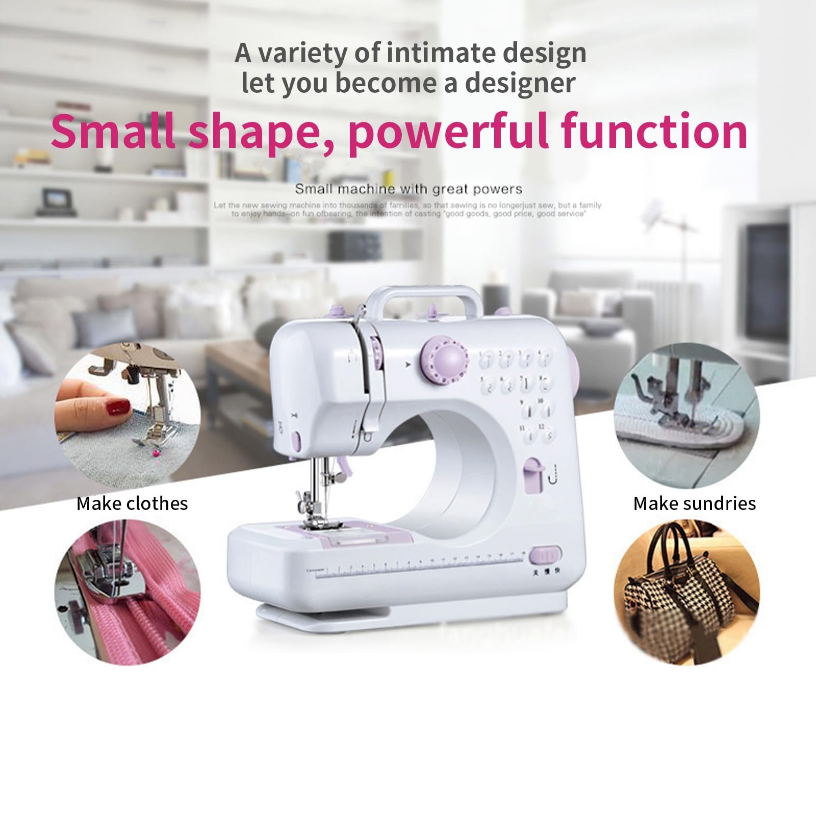 Sewing Machine for Beginners, Electric Mini Portable,12 Built-in Stitch Patterns, Small Sewing Machine with Dual-Speed, Reverse Stitching And Foot Pedals, Suitable for beginners And Children (purple)