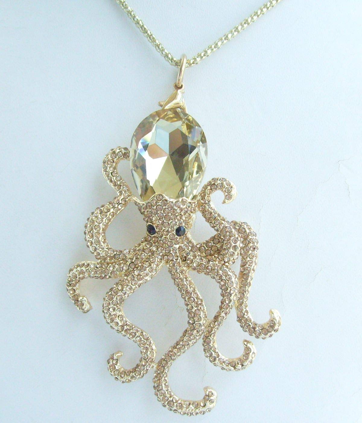 Sindary Unique Animal Octopus Necklace Pendant Rhinestone Crystal NL5097 (Gold-Tone Brown)