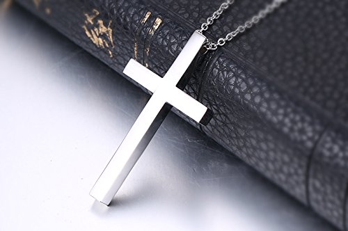 Reve Simple Stainless Steel Silver Tone Cross Pendant Necklace for Men Women, 20-24 Inches Chain (20)