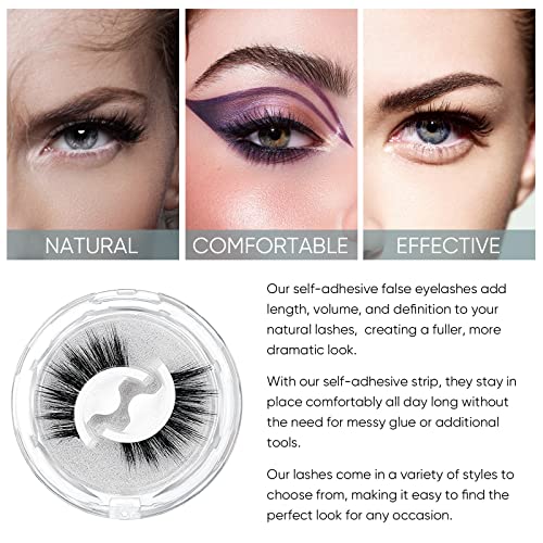 Self Adhesive Eyelashes 3 Pairs, Reusable Self Adhesive False Eyelashes, Eyelashes Natural Look and Long Style For Makeup Easy to Put on, Newly Updated Styles