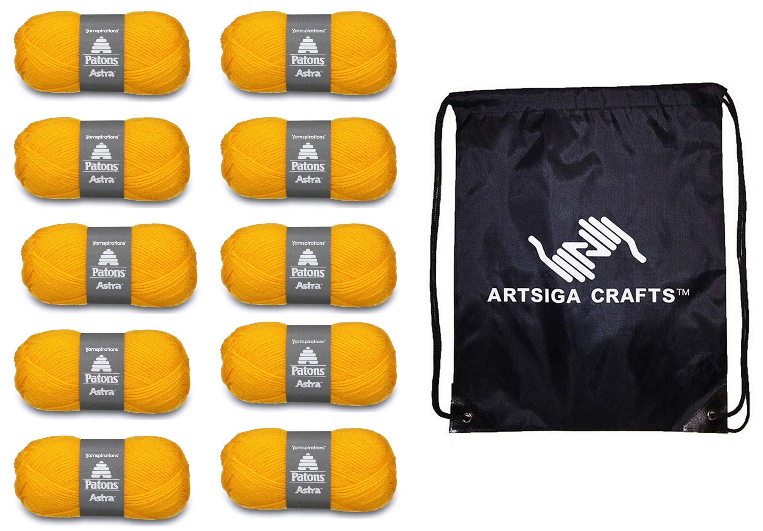 Patons Knitting Yarn Astra Solids School Bus Yellow 10-Skein Factory Pack (Same Dye Lot) 246008-2941 Bundle with 1 Artsiga Crafts Project Bag