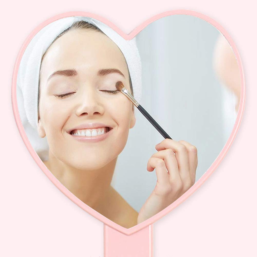 TBWHL Heart-Shaped Travel Handheld Mirror, Cosmetic Hand Mirror with Handle (Pink, 1Pack)