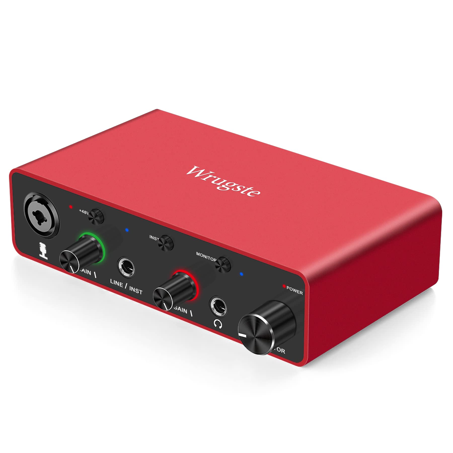Wrugste USB Audio Interface Solo(24Bit/192kHz)+48V Phantom Power for Computer Recording Podcasting and Streaming Plug and Play for Content Creators Musicians Upgraded Version XLR Audio Interface