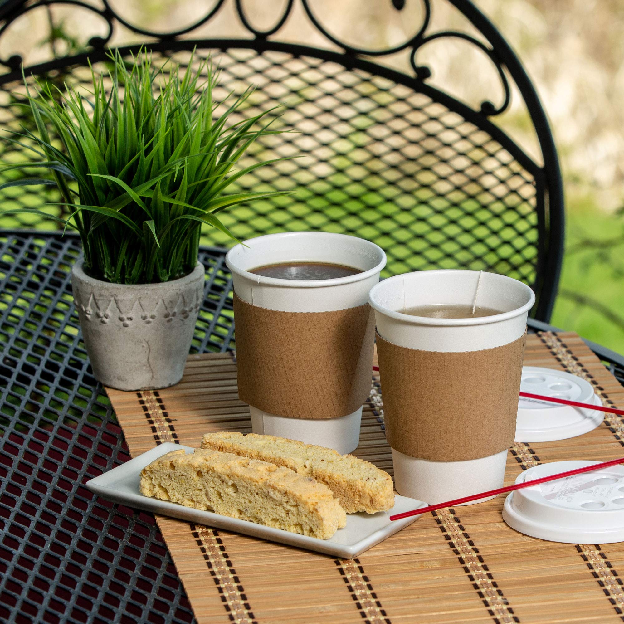 SafeWare White Coffee Cup Set - 100 Pack Disposable Coffee Cups with Lids 12 oz, Perfect for Hot Beverages, Expresso, Latte, Tea, Hot Chocolate, Includes Stirrers and Sleeves, To-Go Design
