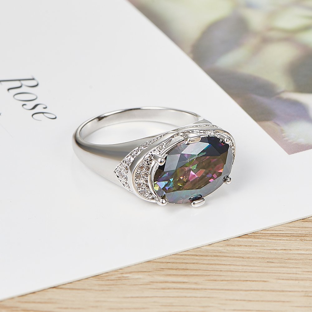 Psiroy 925 Sterling Silver Plated Simulated Rainbow Topaz Knuckle Ring Band Size 9