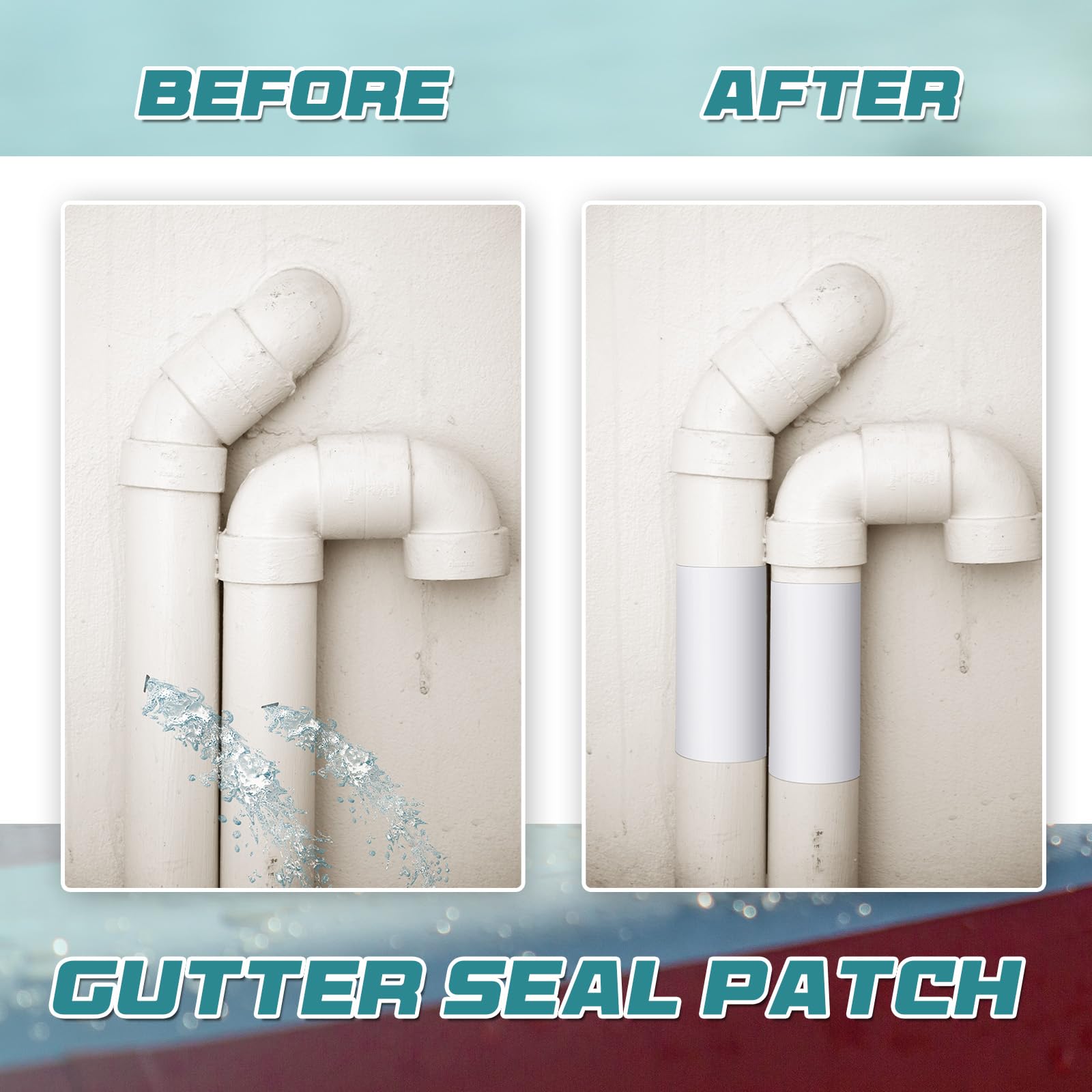 Pangda 20 Pcs Gutter Waterproof Patch and Seal Tape 4 x 8 Inches White Seal Tape Plain Repair Tape for Avoid Leak Repair on Gutter, Roof, Boat, Pool Liner