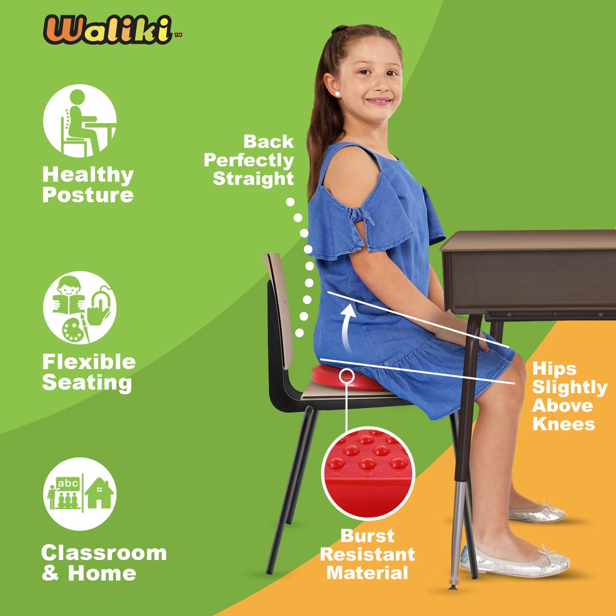 WALIKI Toys Children's Wobbly Cushion, Alternative Classroom Seating | Inflatable Core Disc Seats for School (Pump Included, 12β/30CM) (Pack of 4)