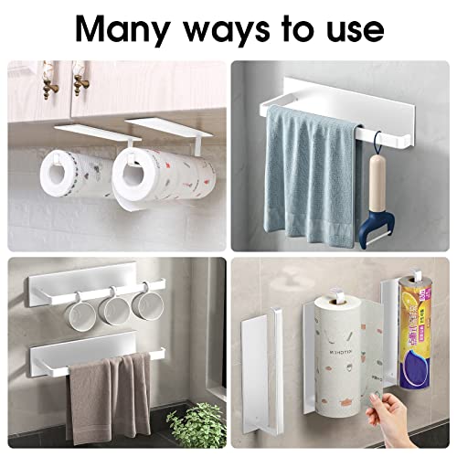 Self Adhesive Paper Towel Holder, Under Cabinet Paper Towel Holder for Kitchen, Stainless Steel Hanging Paper Towel Holder (White)
