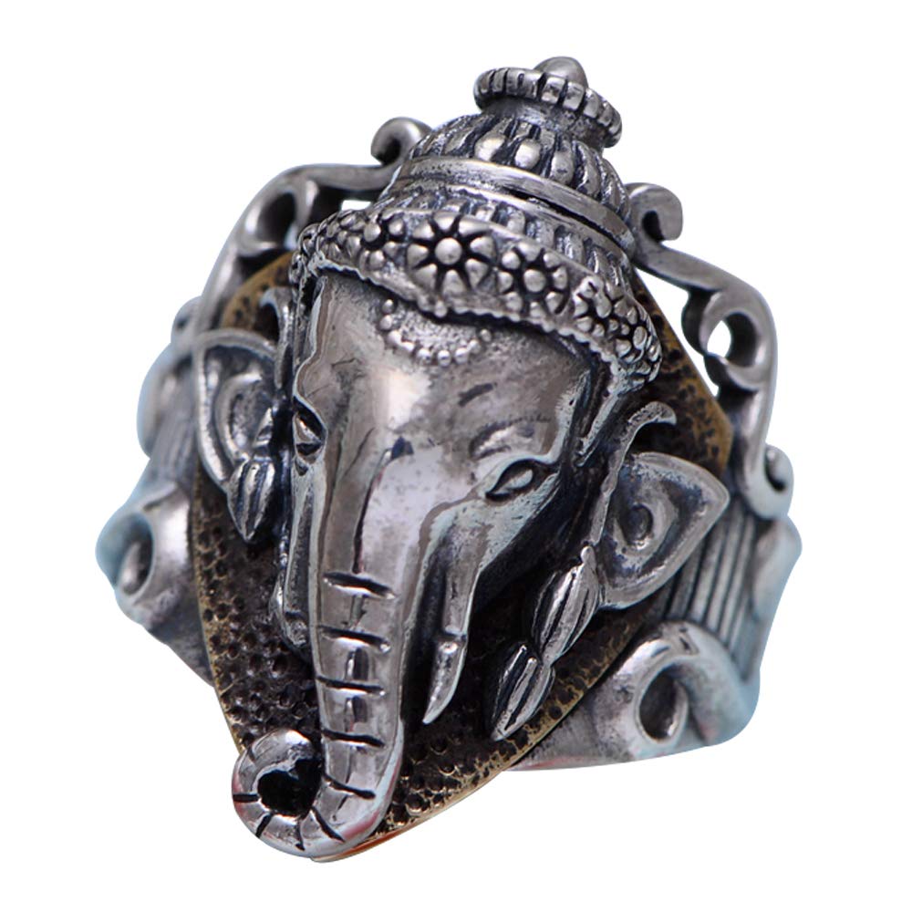 Retro Vintage 925 Sterling Silver Hindu Elephant Lord Ganesh Ring Ganesha Jewelry for Men Women Size 11
