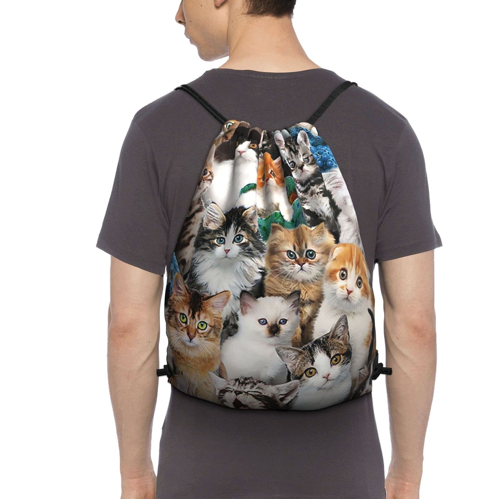 TumzfhQ cute Cats Drawstring Backpack Funny Sport Gym Bag Water Resistant Draw String Sackpack for Men Women Yoga Travel Beach Cinch Sack