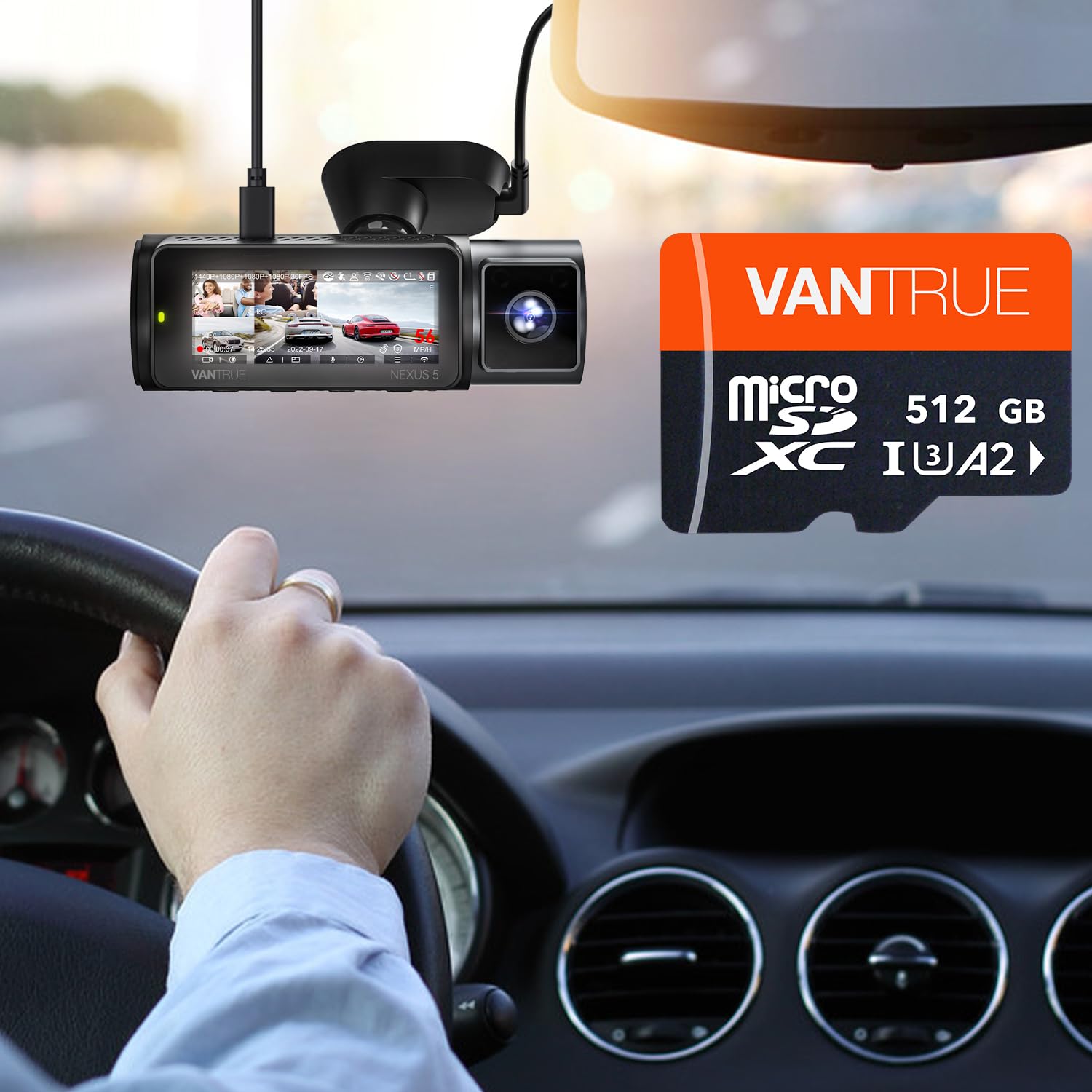 Vantrue 512GB microSDXC UHS-I U3 4K UHD Video High Speed Transfer Monitoring SD Card with Adapter for Dash Cams, Body Cams, Action Camera, Surveillance & Security Cams