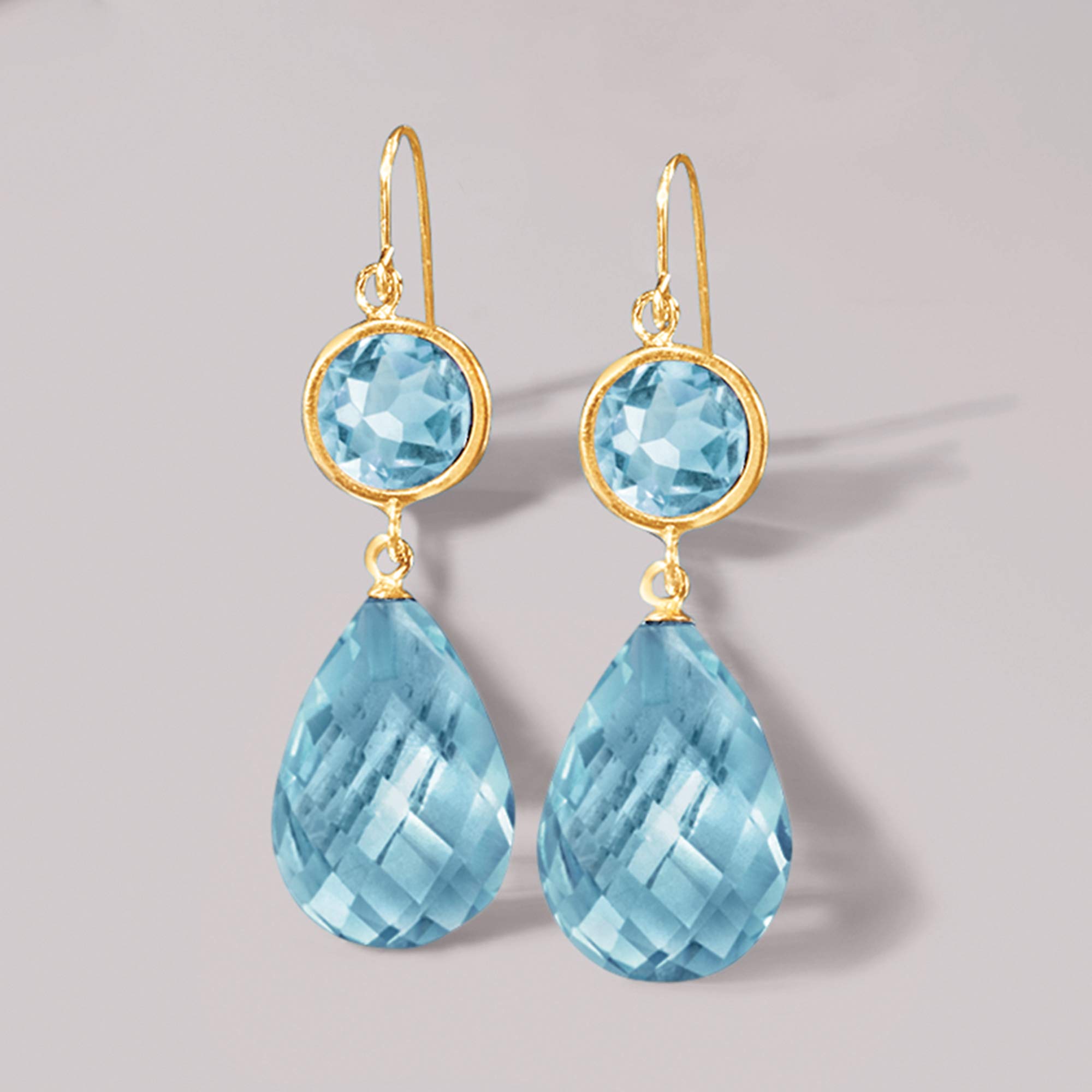 Ross-Simons 22.00 ct. t.w. Blue Topaz Drop Earrings in 14kt Yellow Gold