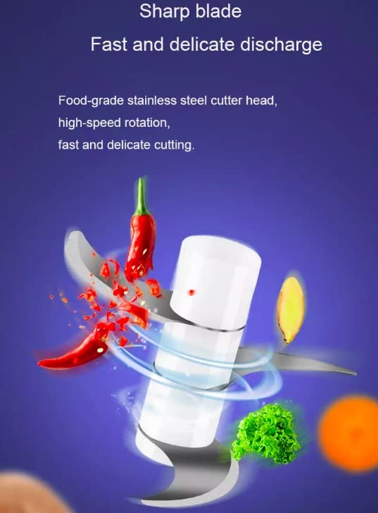 Portable Vegetable Chopper 250ml, Wireless Mini Chopper for Kitchen, Garlic Mincer Food Processor for Chopping and Slicing Onion Ginger Veggies Spice Baby Food, USB Rechargeable