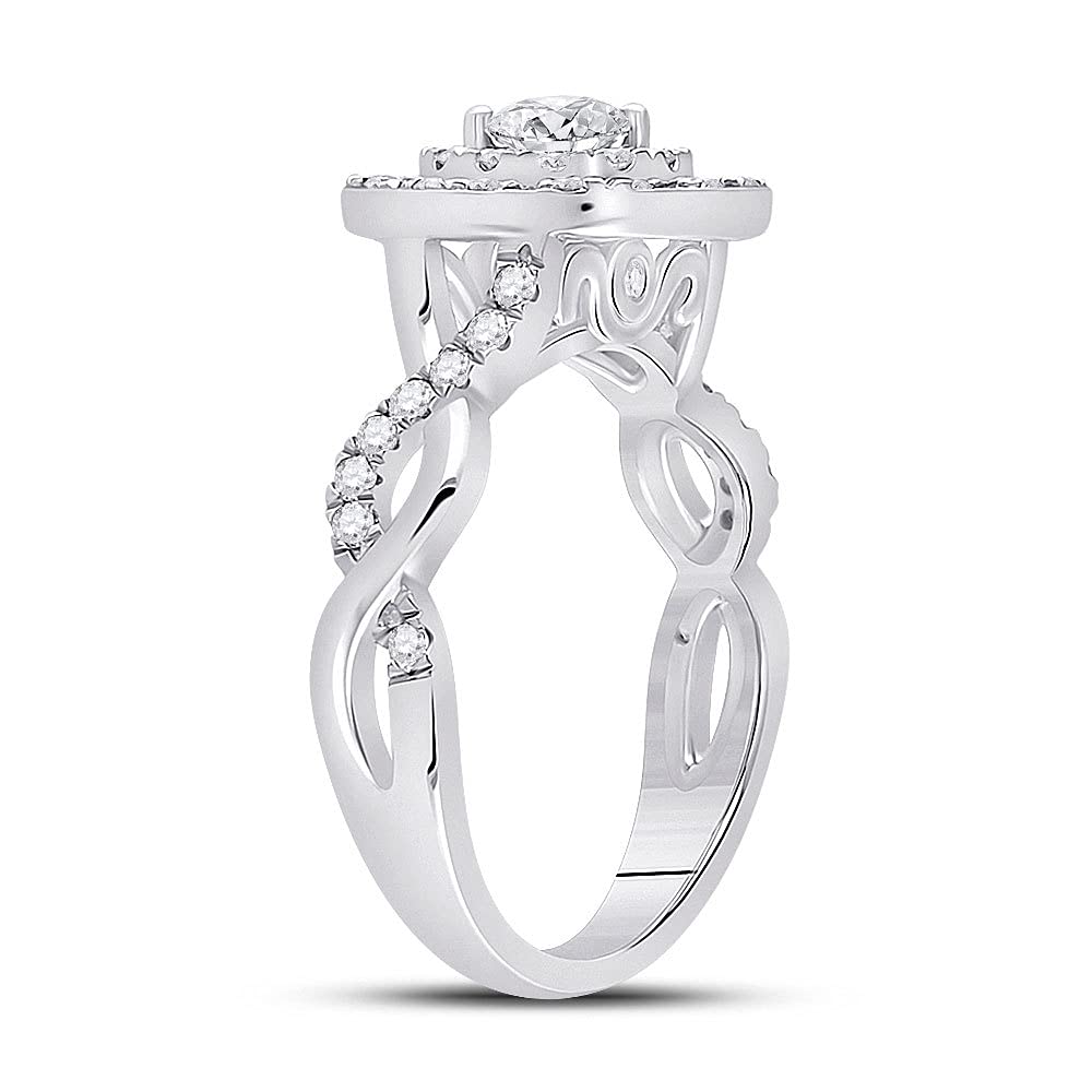 The Diamond Deal 14kt White Gold Round Diamond Halo Bridal Wedding Engagement Ring 7/8 Cttw