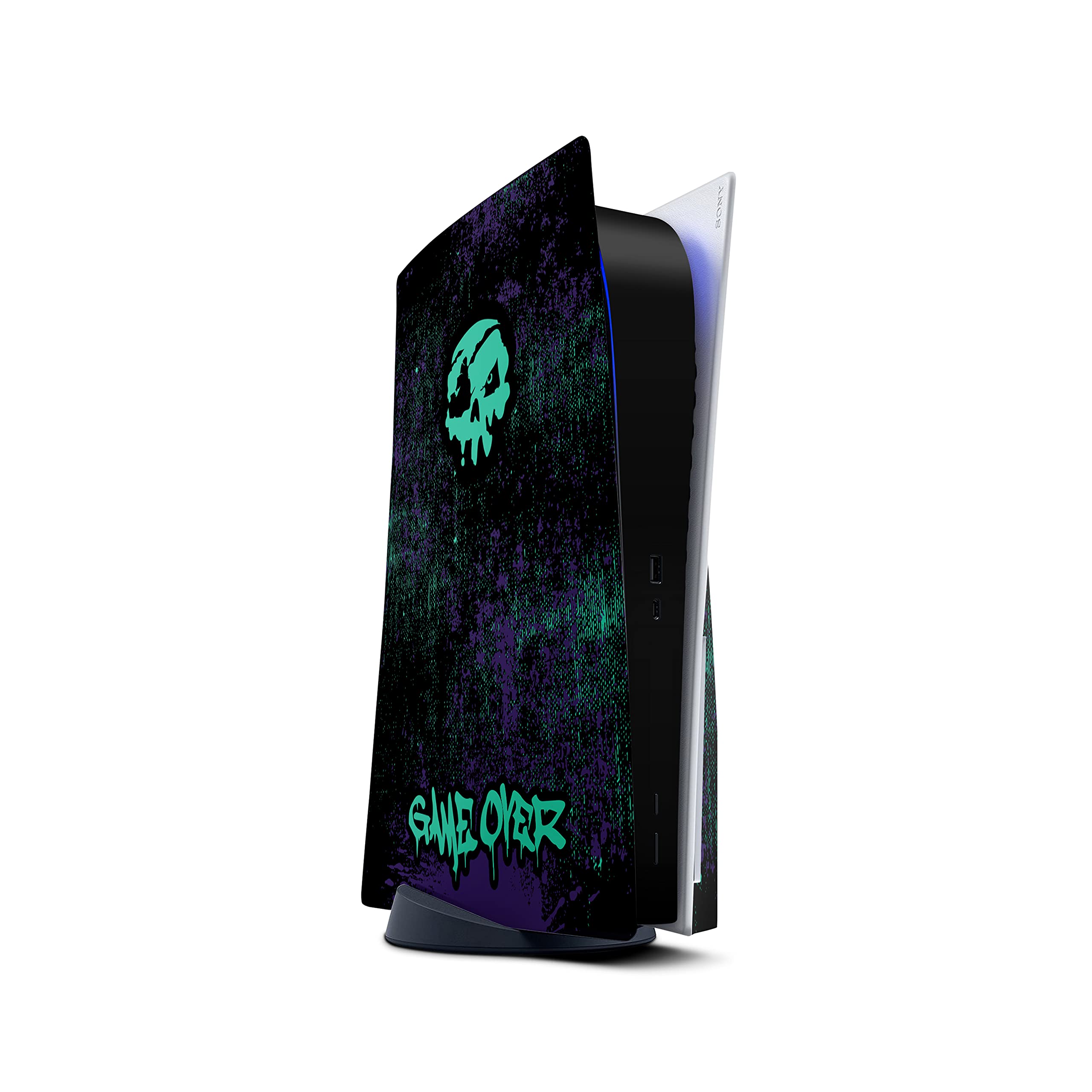 PS5 Game over Skin for PlayStation 5 Console and 2 Controllers, Black skulls skin Vinyl 3M Decal Stickers Full wrap Cover (Disk Edition)