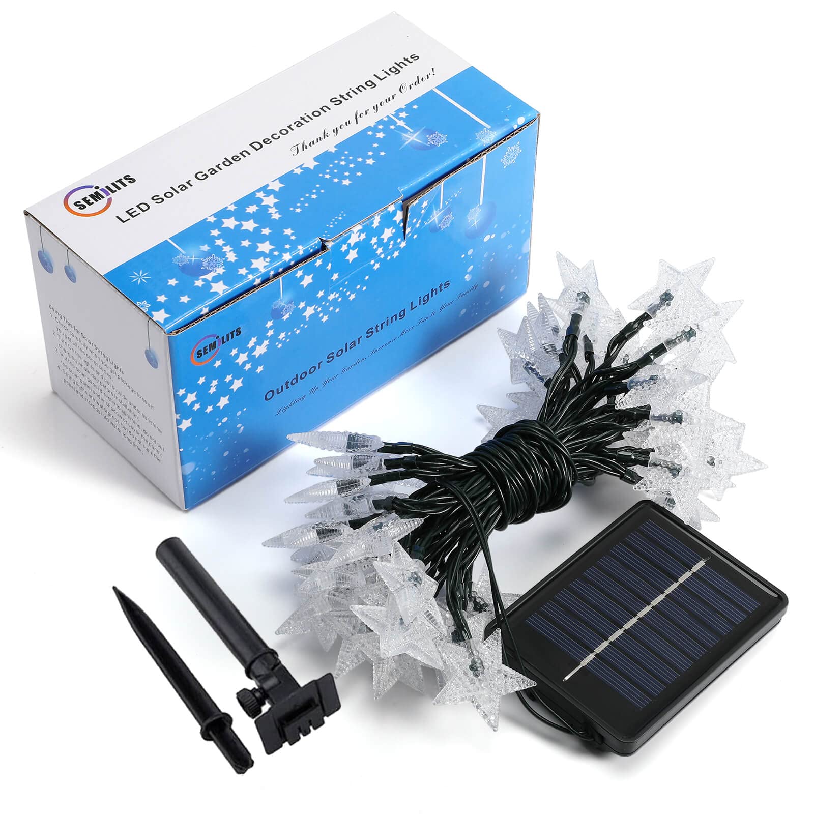 SEMILITS Outdoor Solar String Lights 30Ft 50LED Star Fairy String Lights for Room Decor Garden Christmas Decorative House Lights(Blue)