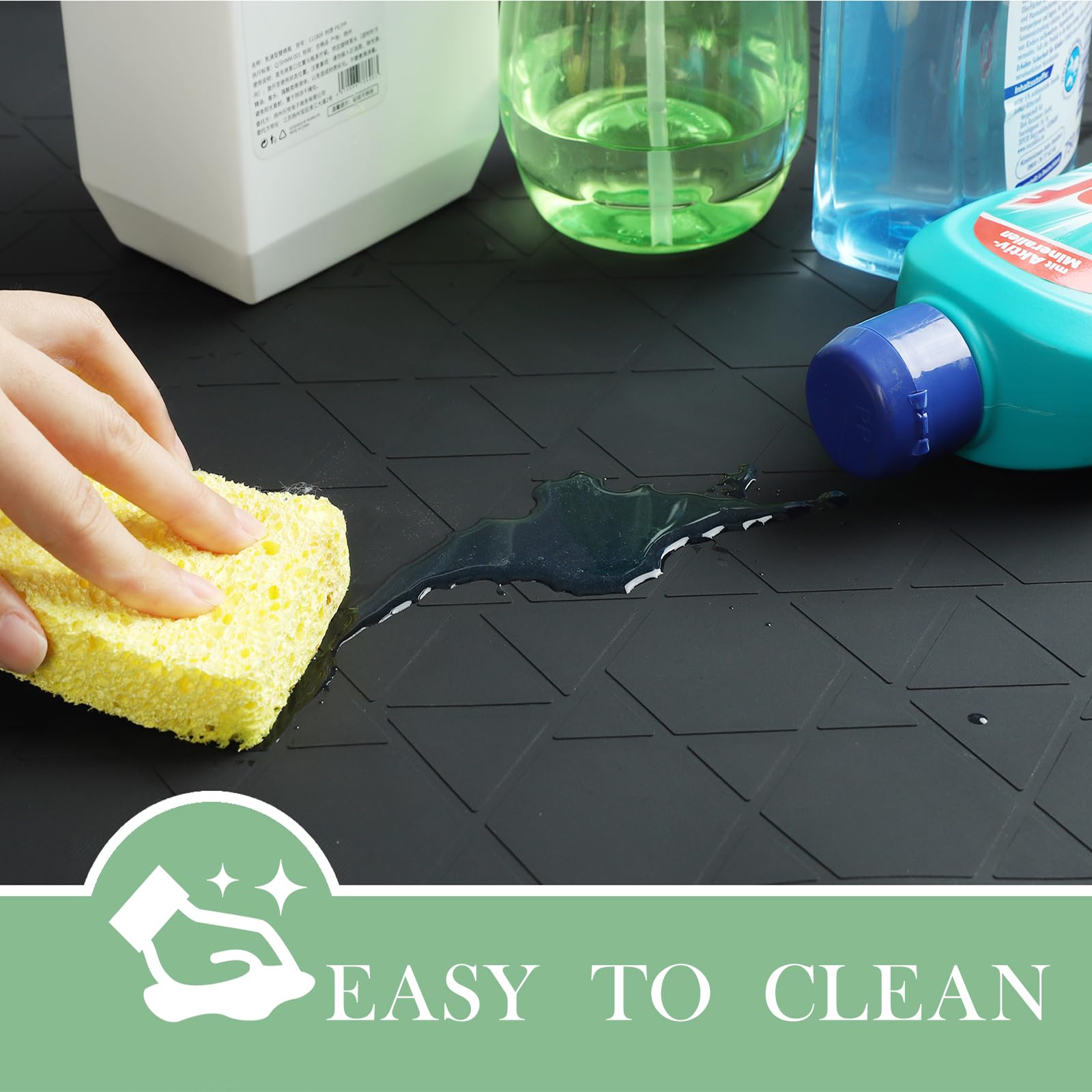 ULTSOFE Kitchen Mat Waterproof, 34"x22" Silicone Under Sink Shelf Liner with Drain Hole, Under The Sink Cabinet Protection Mat for Kitchen & Bathroom, Drips Leaks Spills Tray, Black