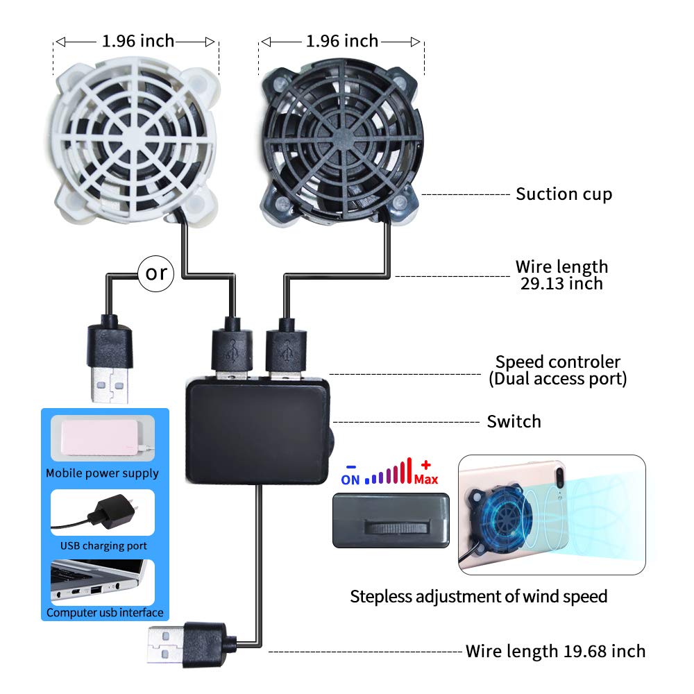 Tablet Cooling Fan Phone Cooling Fan Dual 50mm USB Cooling Fan for Tablets and Cell Phones Cooling from 4.5 to 7 inches Phone Cooler for Game ipad