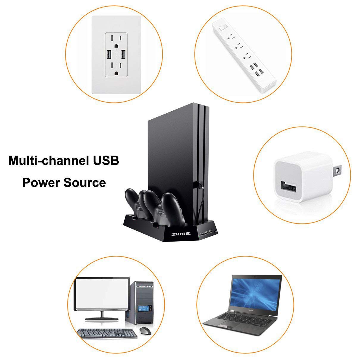PS4 Universal Controller Charger KINGTOP PS4/PS4 Pro/PS4 Slim Fan Cooler Vertical Stand Dual Charging Station