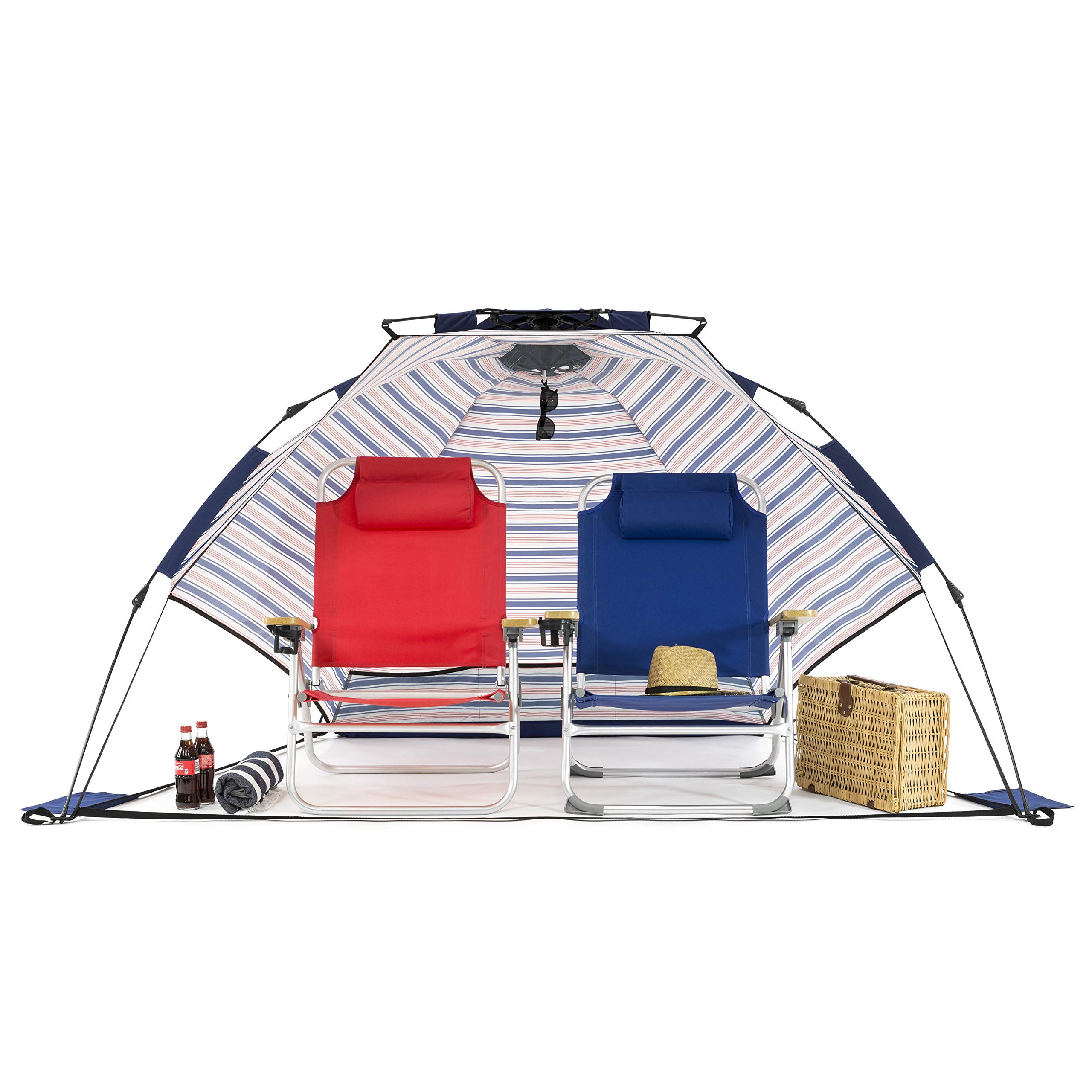 SlumberTrek Adventure 2 Portable Pop Up Open Canopy Outdoor Beach Sun Shelter Tent, Red White and Blue