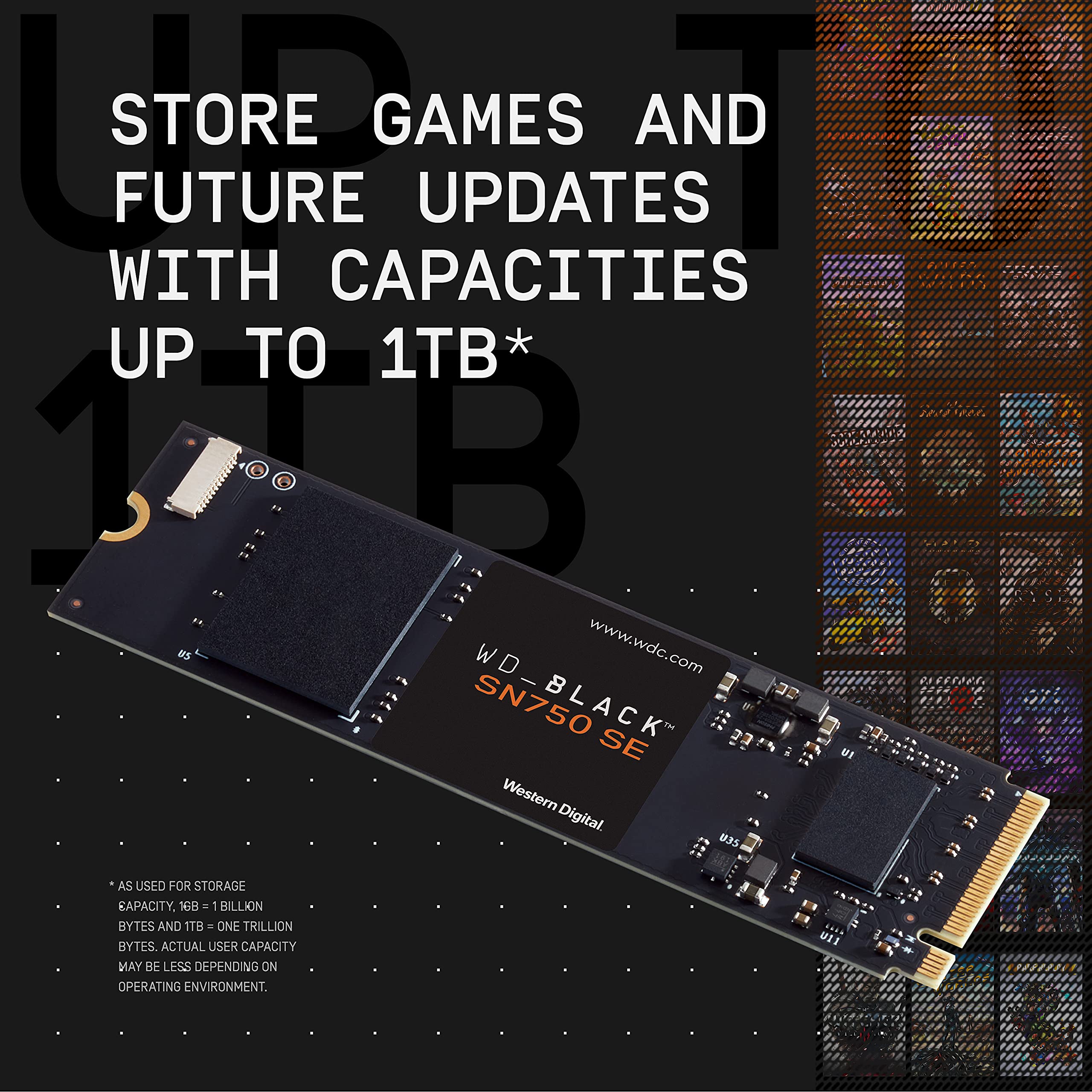 WD_BLACK 1TB SN750 SE NVMe Internal Gaming SSD Solid State Drive - Gen4 PCIe, M.2 2280, Up to 3,600 MB/s - WDS100T1B0E