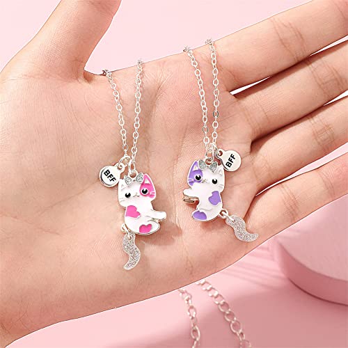 Saalort Best Friends Necklace for 2 Magnetic Split Heart Necklaces Set Friendship Gifts BFF Matching Pendant (Cat)