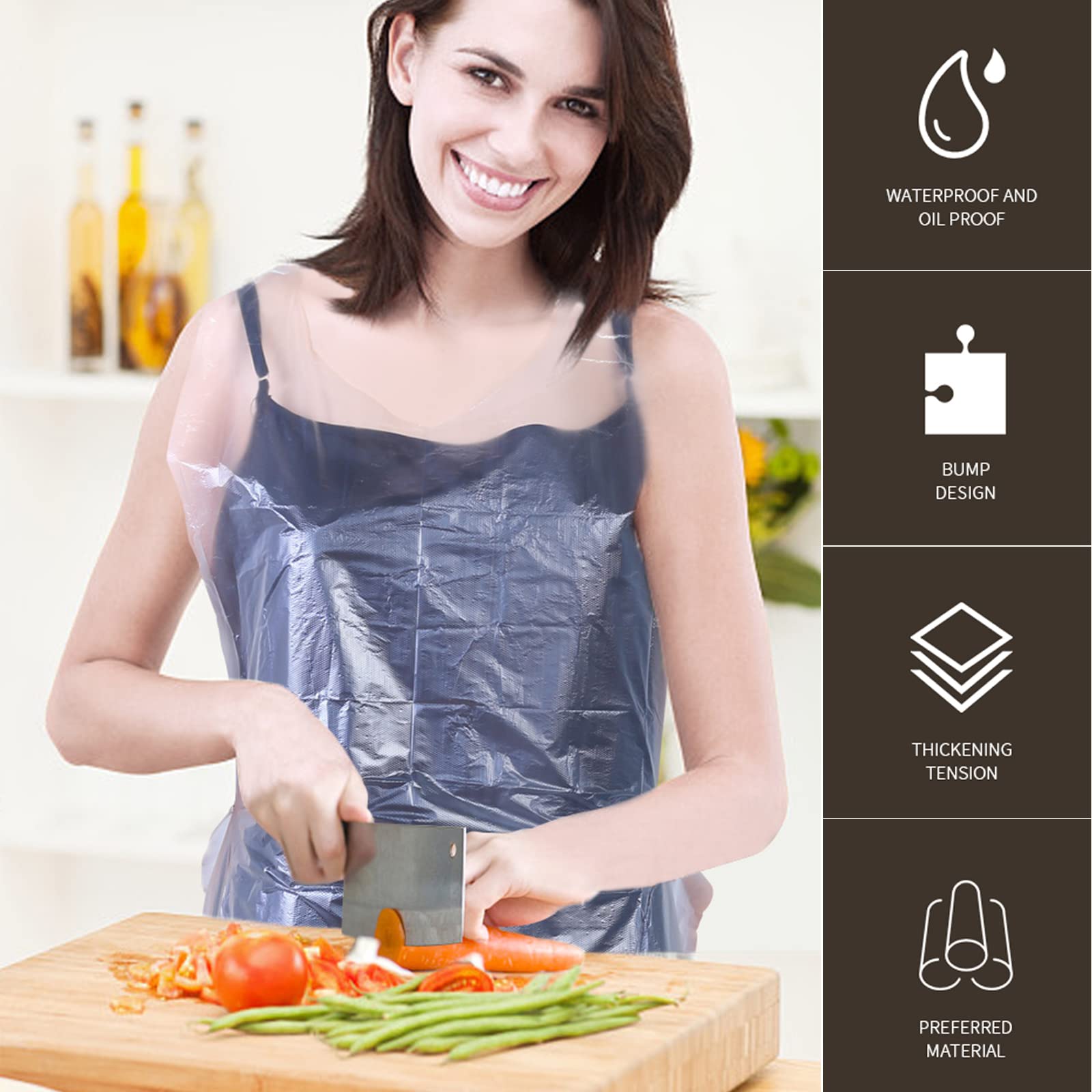 Yuroochii 100 Pieces Disposable Aprons,36×24 Inches Plastic Lightweight Apron for Painting Party, Cooking, Housework, Picnic