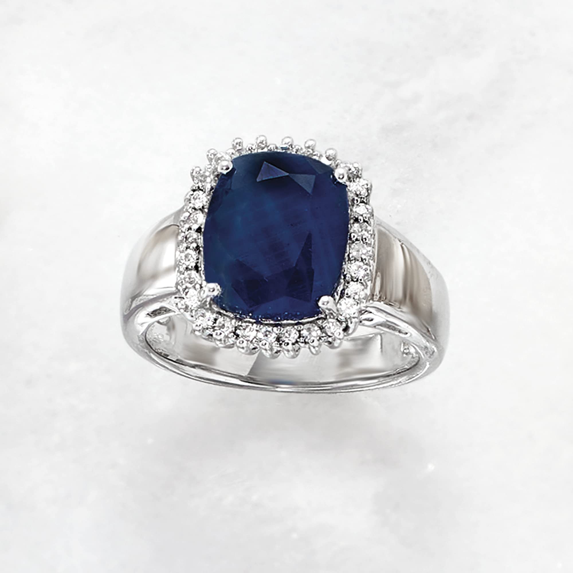 Ross-Simons 4.50 Carat Sapphire and .20 ct. t.w. White Topaz Ring in Sterling Silver. Size 9