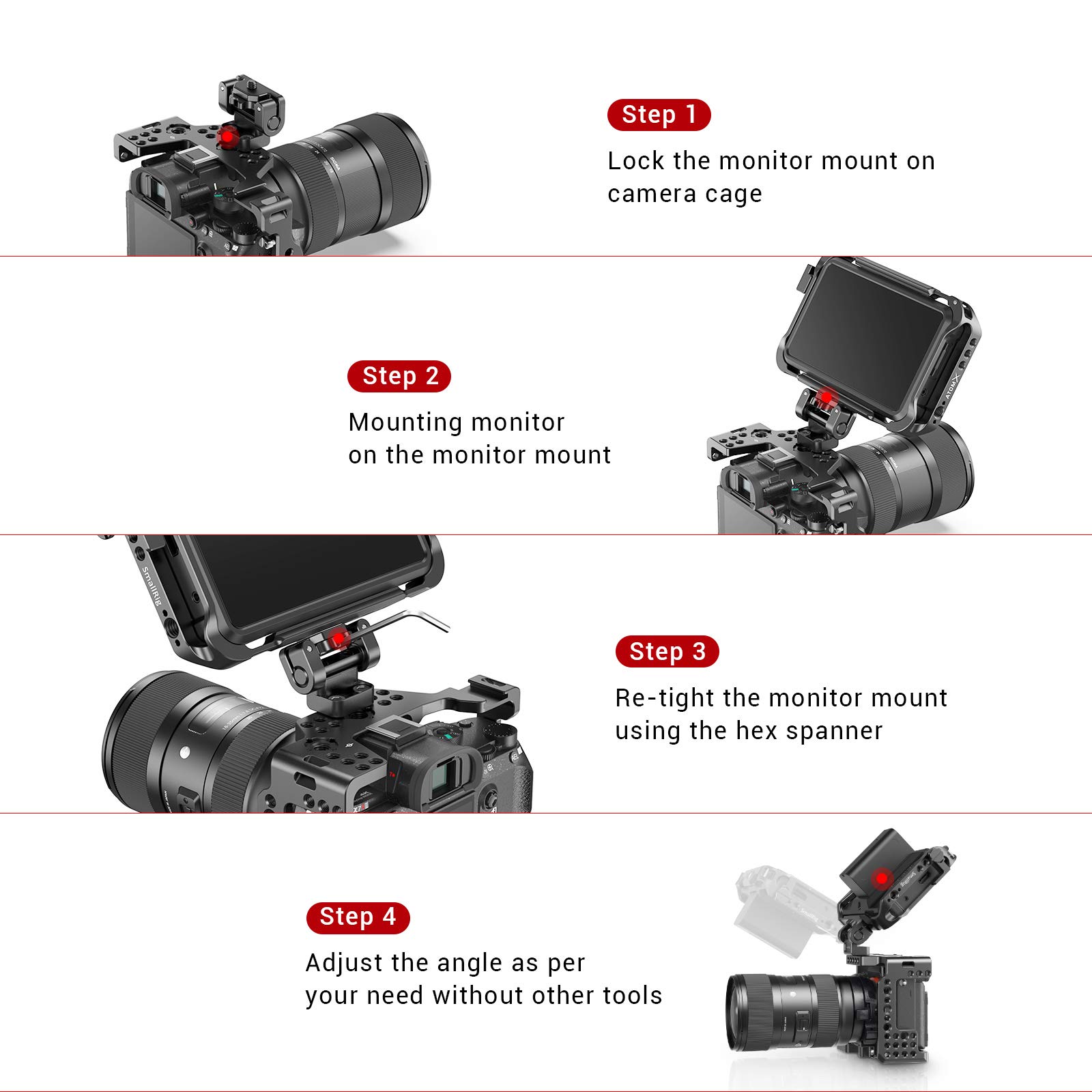 SMALLRIG Monitor Holder Mount for Camera Field Monitors, Friction Up to 180° - 1842