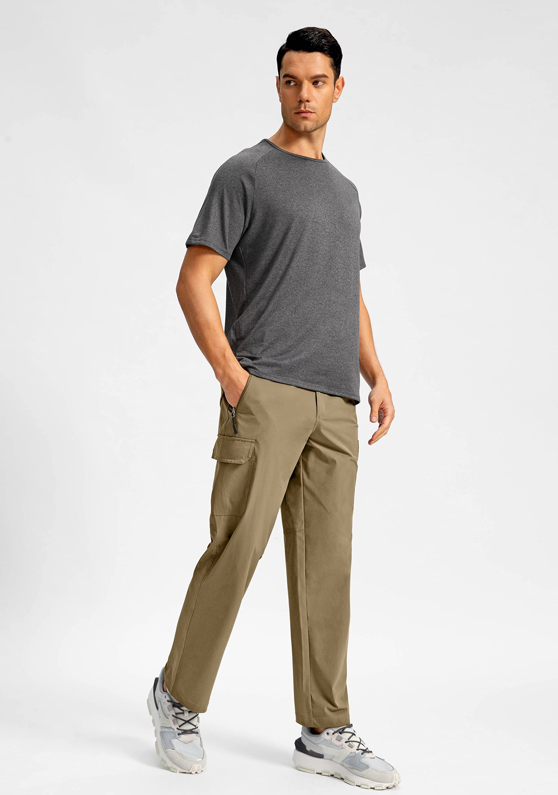 Pudolla Men's Hiking Cargo Pants Lightweight Outdoor Travel Pants for Men with Multi-Pockets for Fishing Camping Work(Sage Medium)